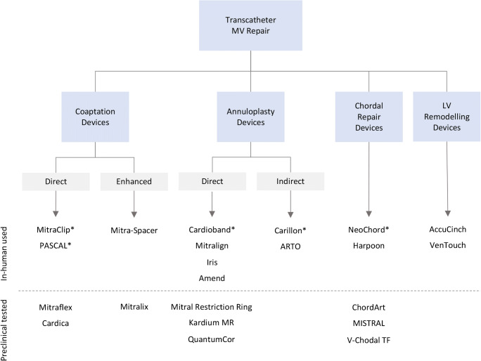 Transcatheter mitral valve repair: review of current techniques - PMC