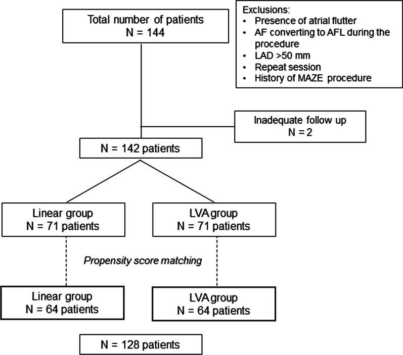 Comparison of the empirical linear ablation and low voltage area-guided ablation in addition to ...