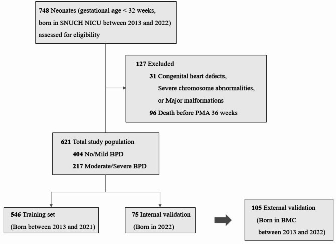 Development and external validation of a machine learning model to predict bronchopulmonary ...